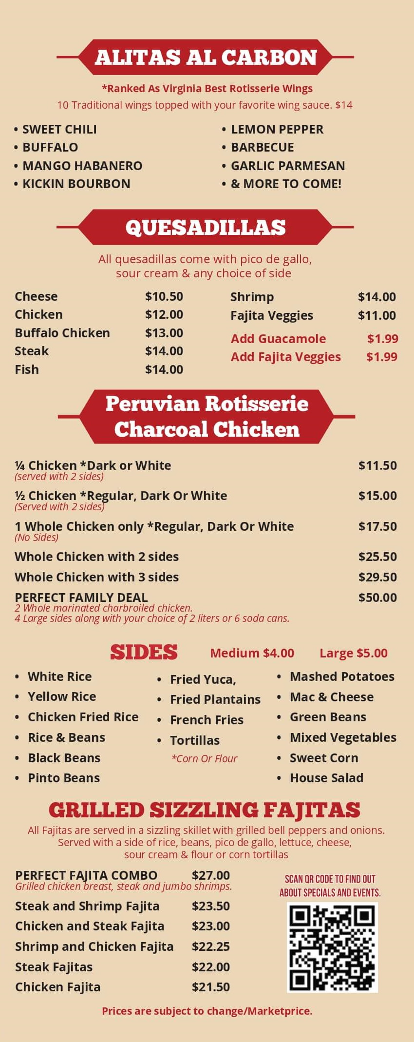 Ashland, VA – Menu – Perfect Pollo