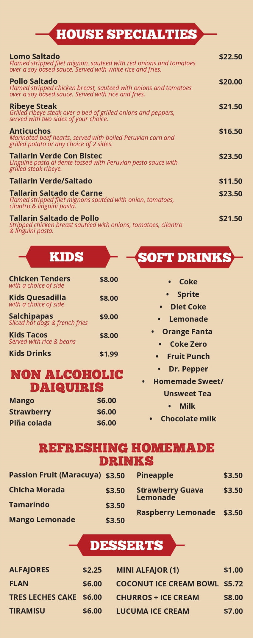 Ashland, VA – Menu – Perfect Pollo